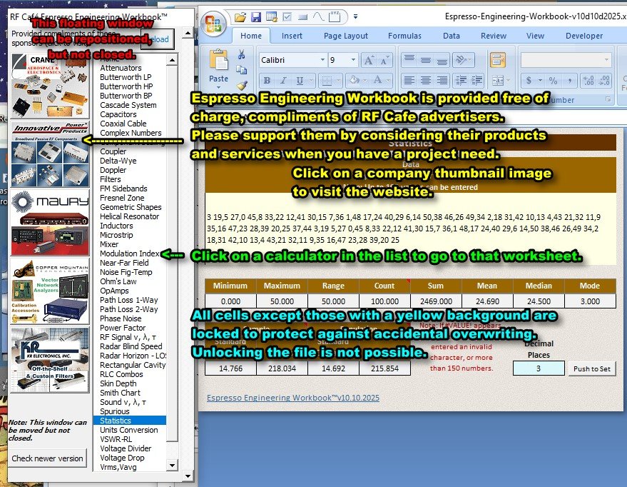 Espresso Engineering Workbook™ for Excel - RF Cafe